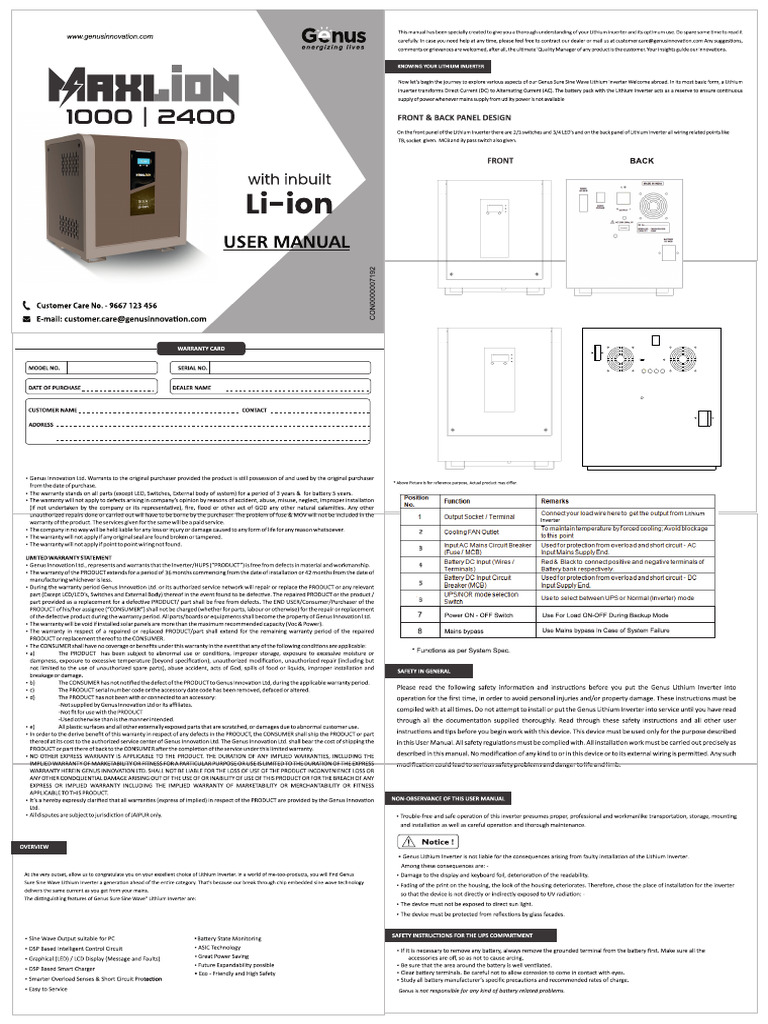 Genus Maxilion User Manual | PDF