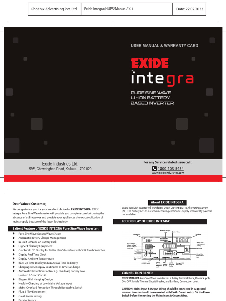 Exide Integrra 271788 - User Manual | PDF | Power Inverter | Power Supply