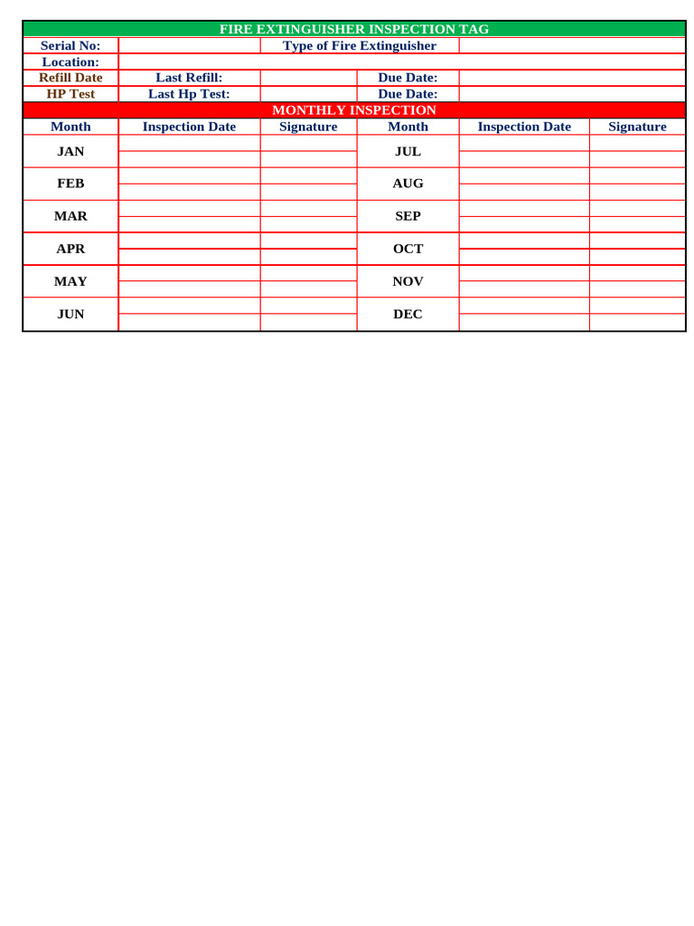 Fire Extinguisher Inspection Log | PDF