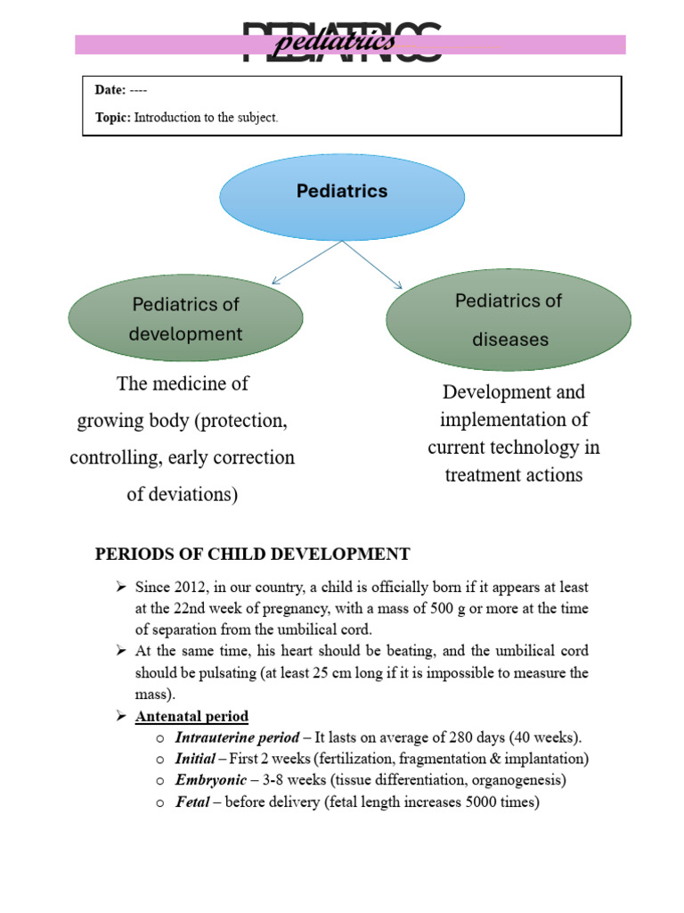 1. Pediatrics - Introduction to the Subject | PDF | Prenatal ...