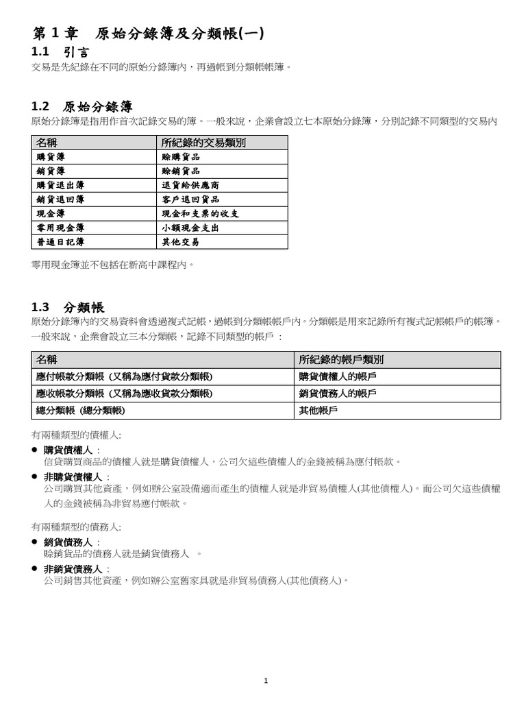 Chapter 1 Books of Original Entry and Ledgers (I) Chi | PDF