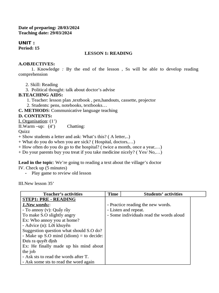 LESSON PLAN 1 | PDF | Behavior Modification | Cognitive Science