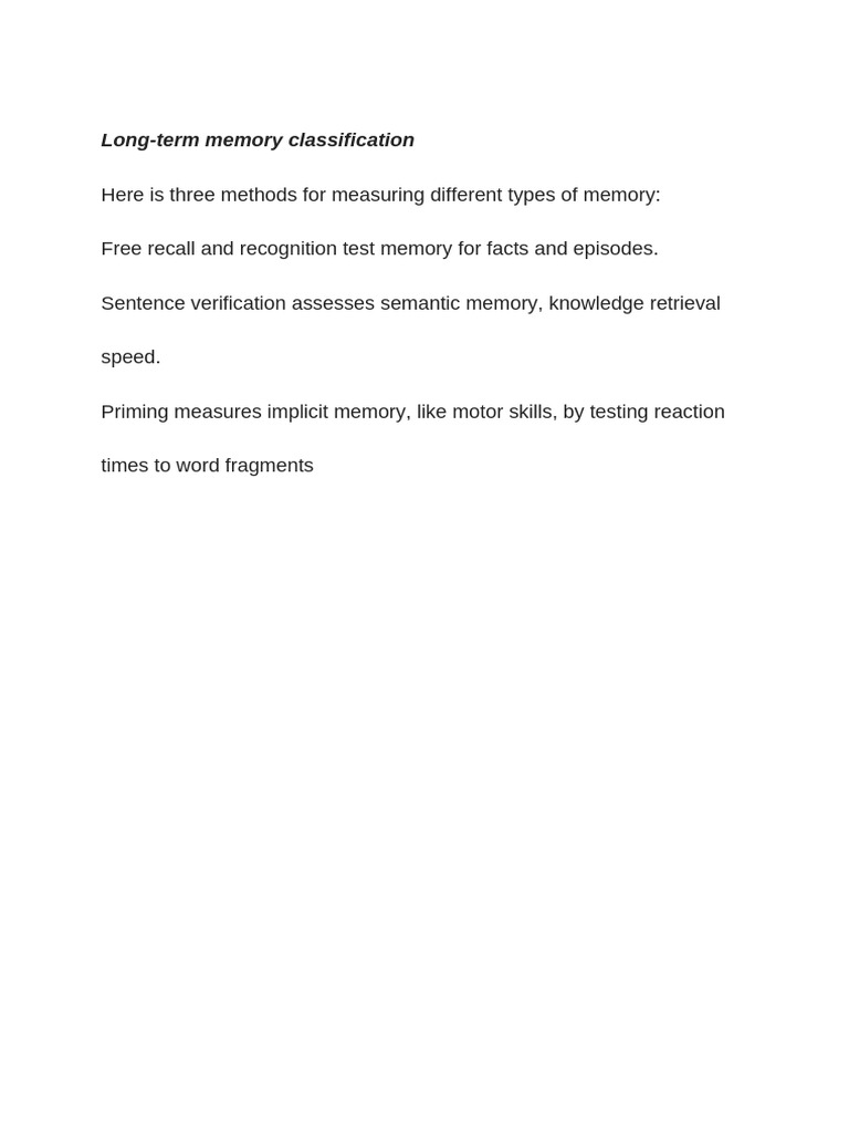 Long-Term Memory Classification | PDF