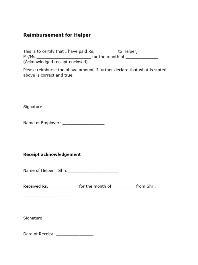Domestic Helper Salary Receipt Template | PDF