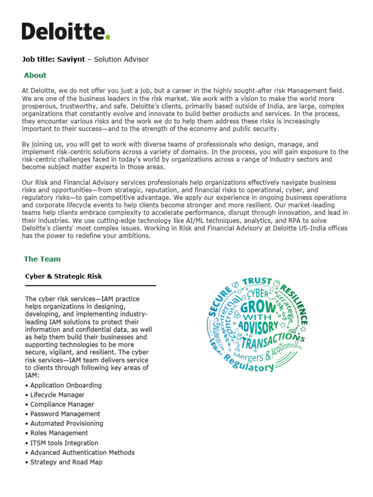 Deloitte USI-Saviynt-JD - SA (US Shift) | PDF | Business