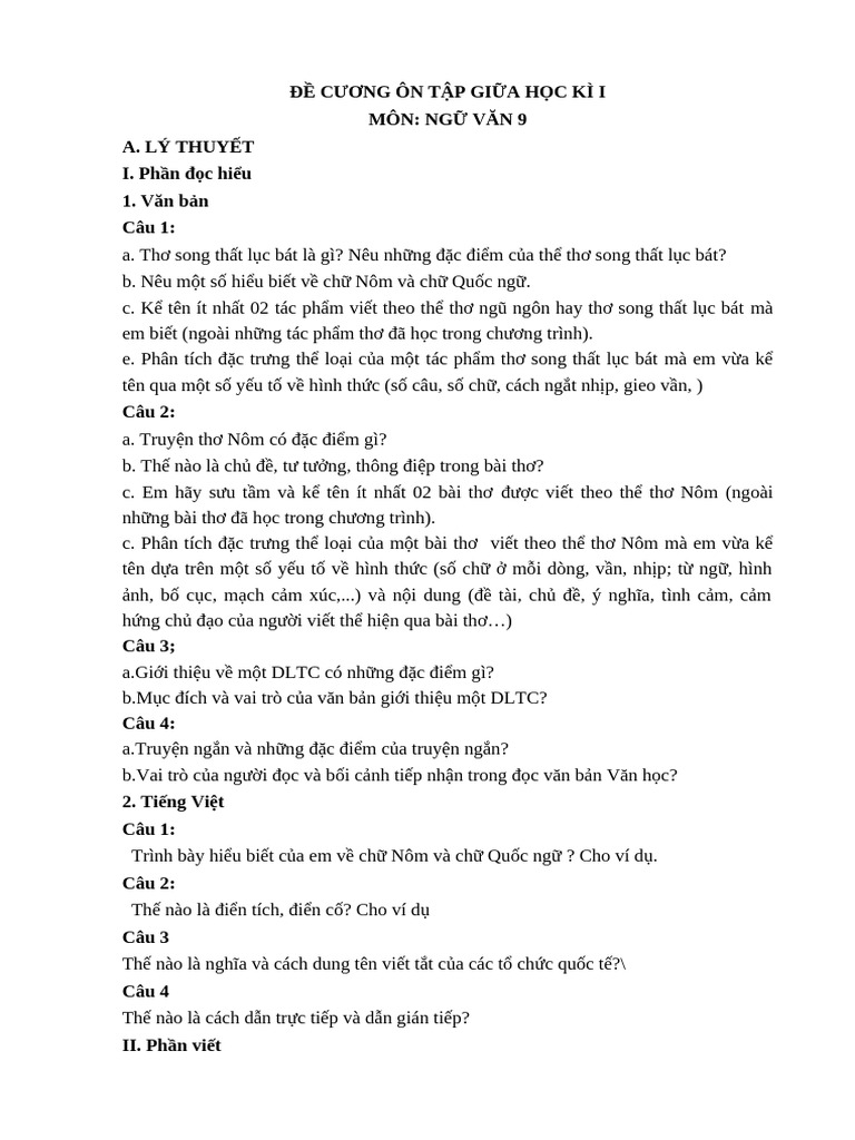 Đề Cương Ôn Tập Cki Văn 9 | PDF