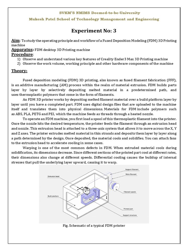 Experiment 3- FDM machine | PDF | 3 D Printing | Mechanical Engineering