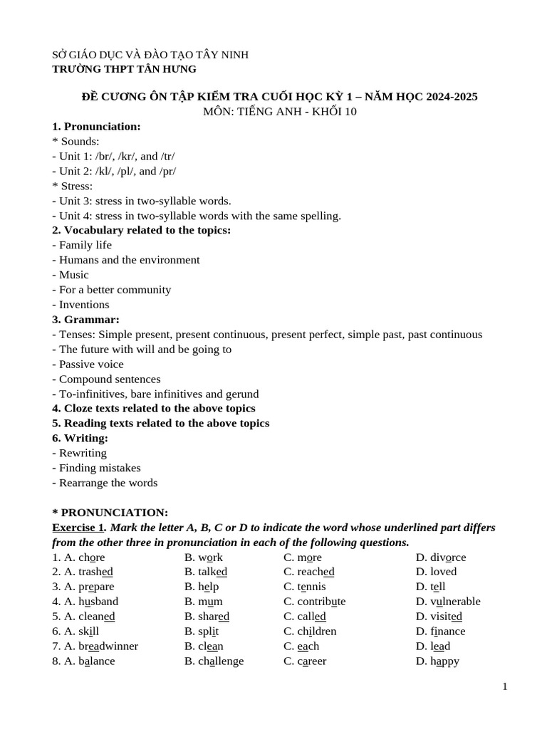 10. Tieng Anh 10_Hk1 2024-2025 | PDF | Climate Change