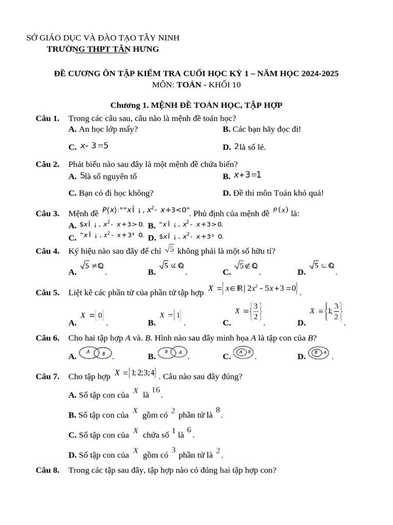 1. Toán 10 _Hk1 2024-2025 | PDF