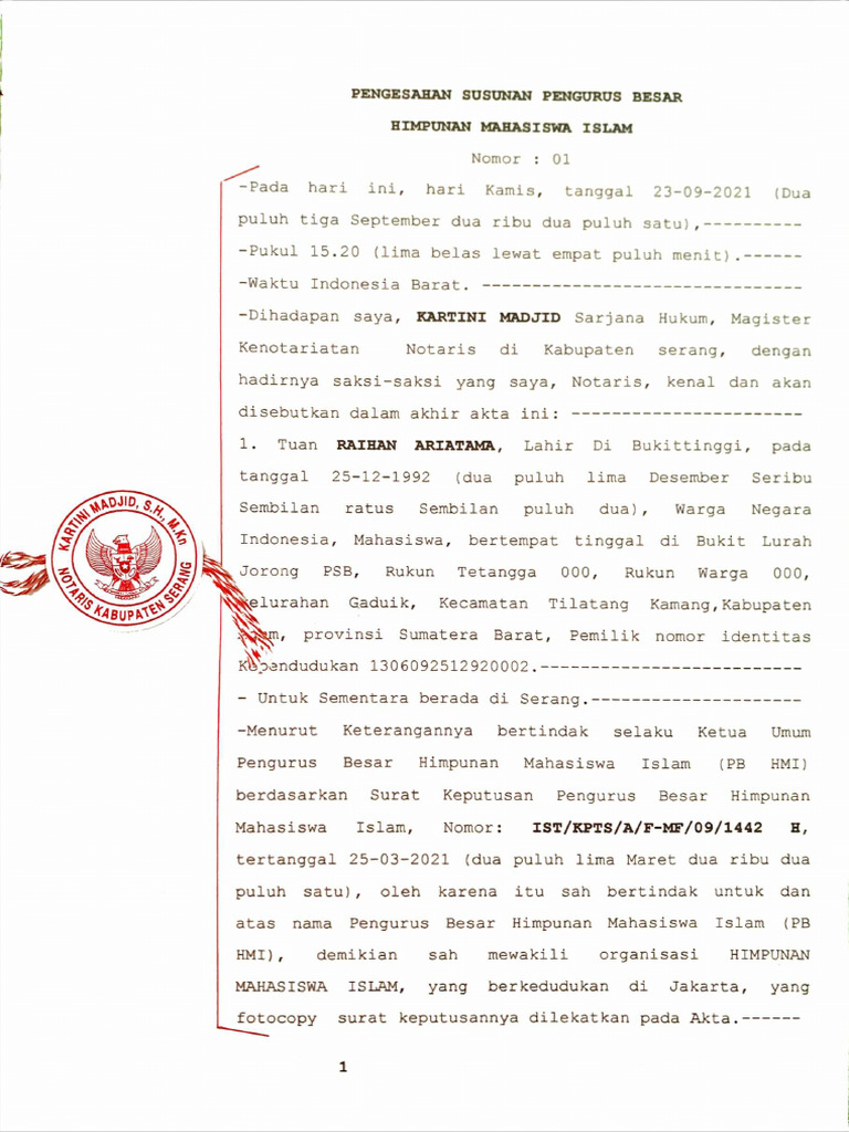 Akta Notaris PB HMI | PDF