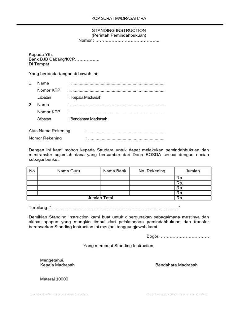 Contoh Standing Instruction | PDF