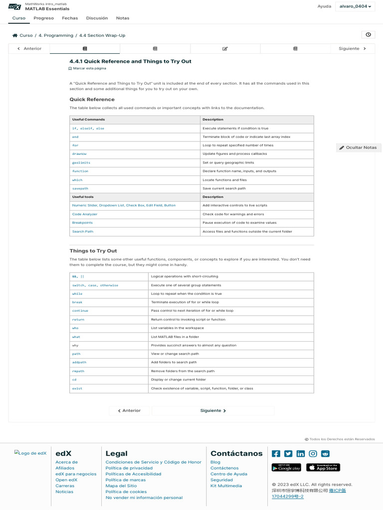 4.4 Section Wrap-Up - 4. Programming - MATLAB Essentials - Edx | PDF | Control Flow | Matlab