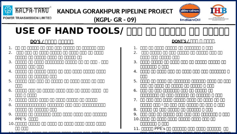 Hand Tools Handling Do's & Dont's | PDF