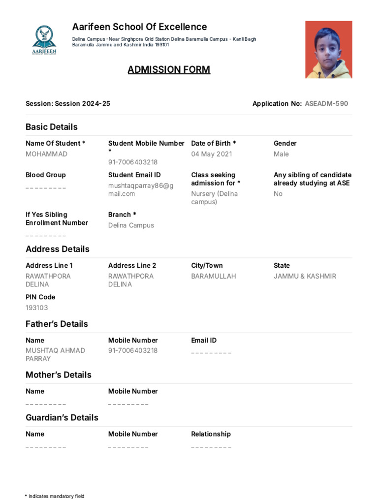 Admission Form | PDF