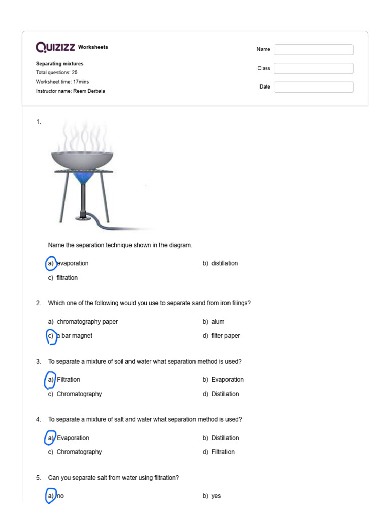 Separating Mixtures - Quizizz | PDF | Filtration | Mixture