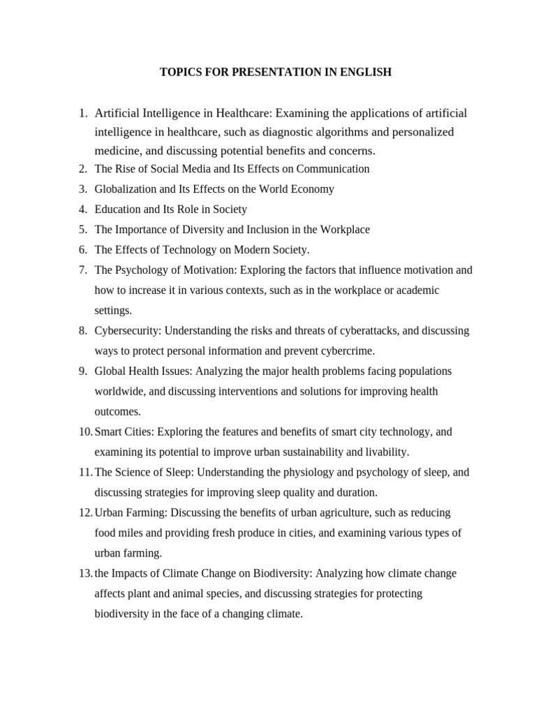 Topics For Presentation K16 N07 | PDF | Urban Agriculture | Motivation