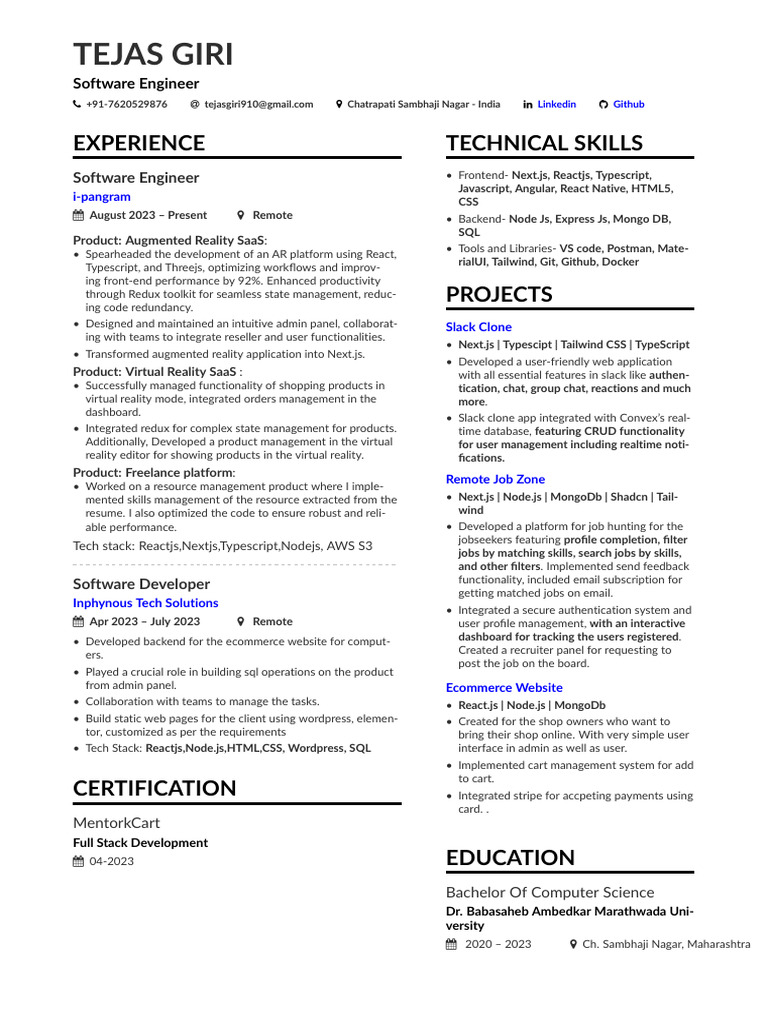 Tejas Giri Software Engineer | PDF | Computing | Software