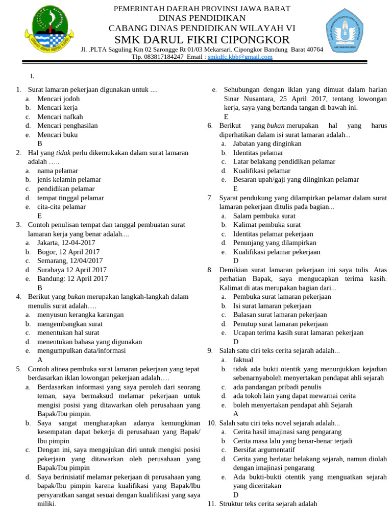 Soal Pas B Indo Kelas 12 Semester 1 2024 | PDF