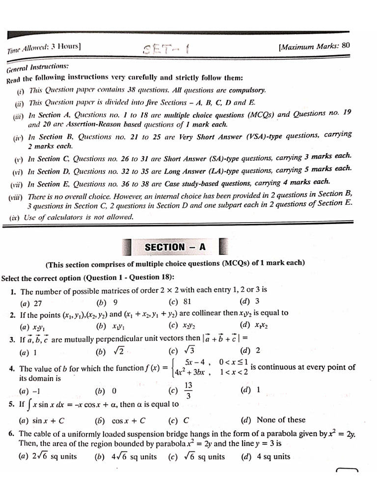 Class XII Maths Sample Papers | PDF