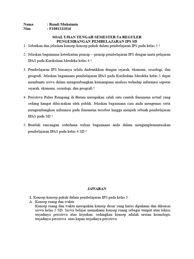 Ramli Muhaimin - UTS PP IPS SD - F1081211016 | PDF