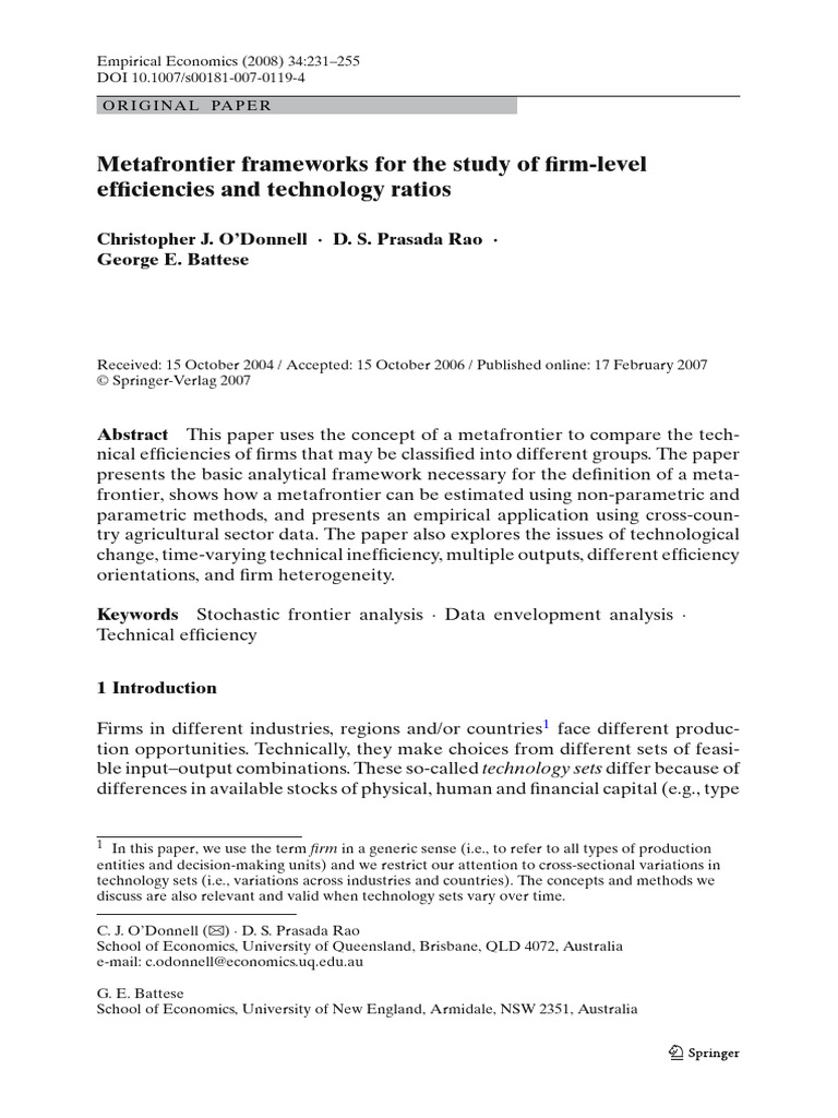 Metafrontier frameworks for the study of firm-level efficiencies and technology ratios | PDF ...