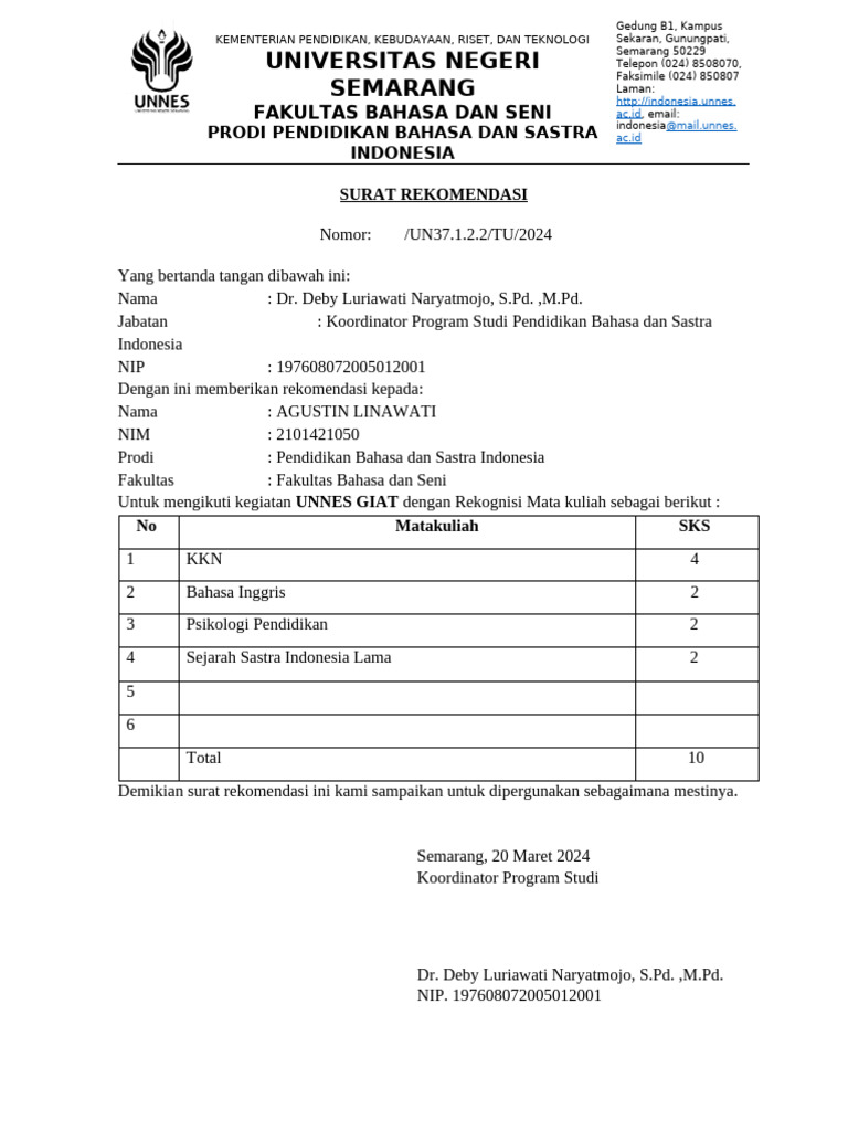 Surat Rekomendasi PBSI GIAT 2024 - Copy | PDF