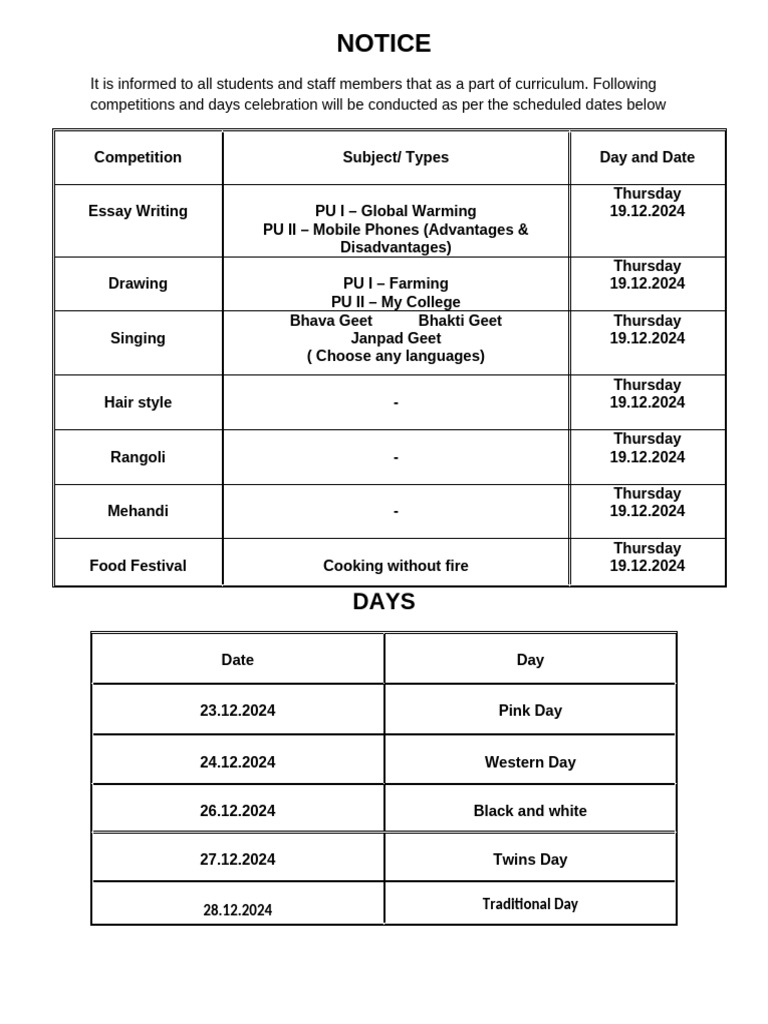 Days Competitions | PDF