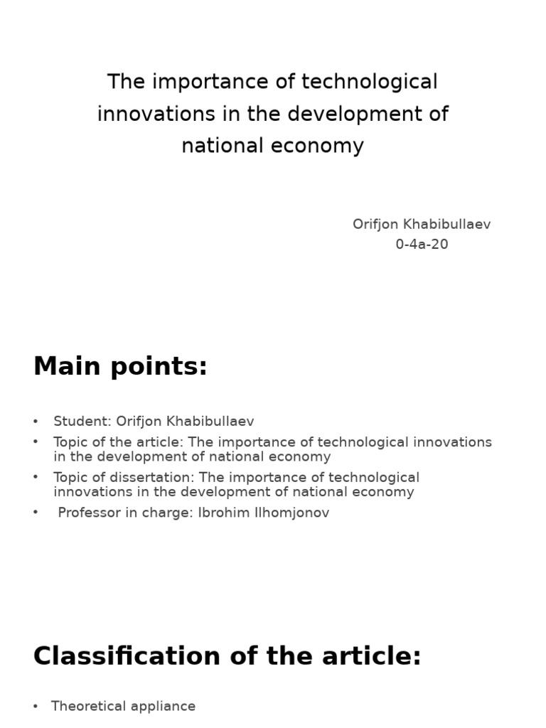 The Importance of Technological Innovations in The Development of | PDF ...