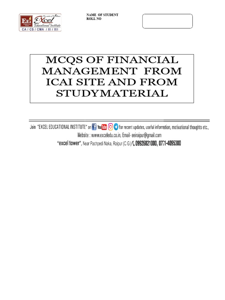 FM Icai Mcqs Nov 2024 | PDF | Capital Structure | Cost Of Capital