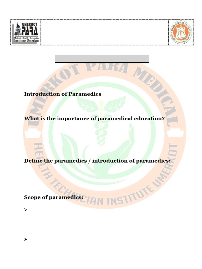 Introducation of Paramdics | PDF | Paramedic | Medicine