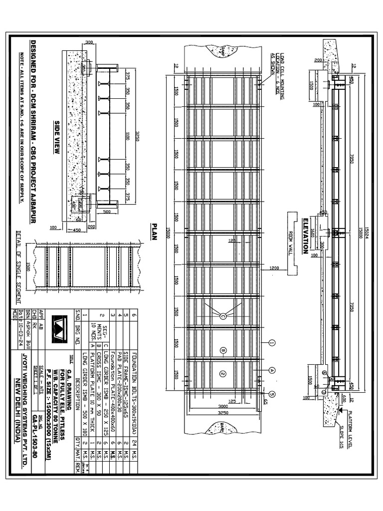 80 Tonne Pitless Weighbridge GA Drawing | PDF