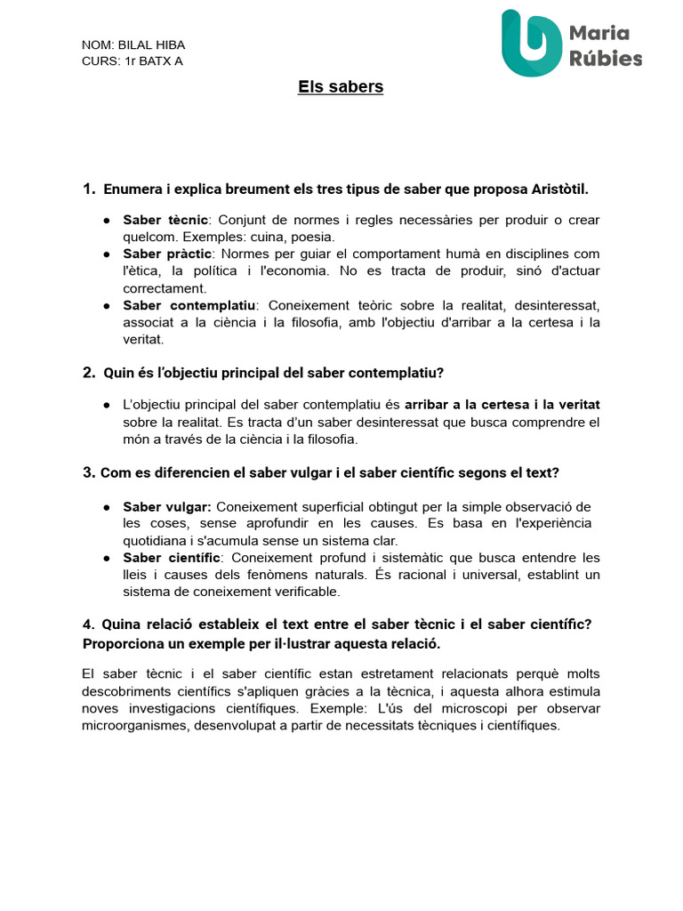 Els Sabers (Activitat Individual) | PDF