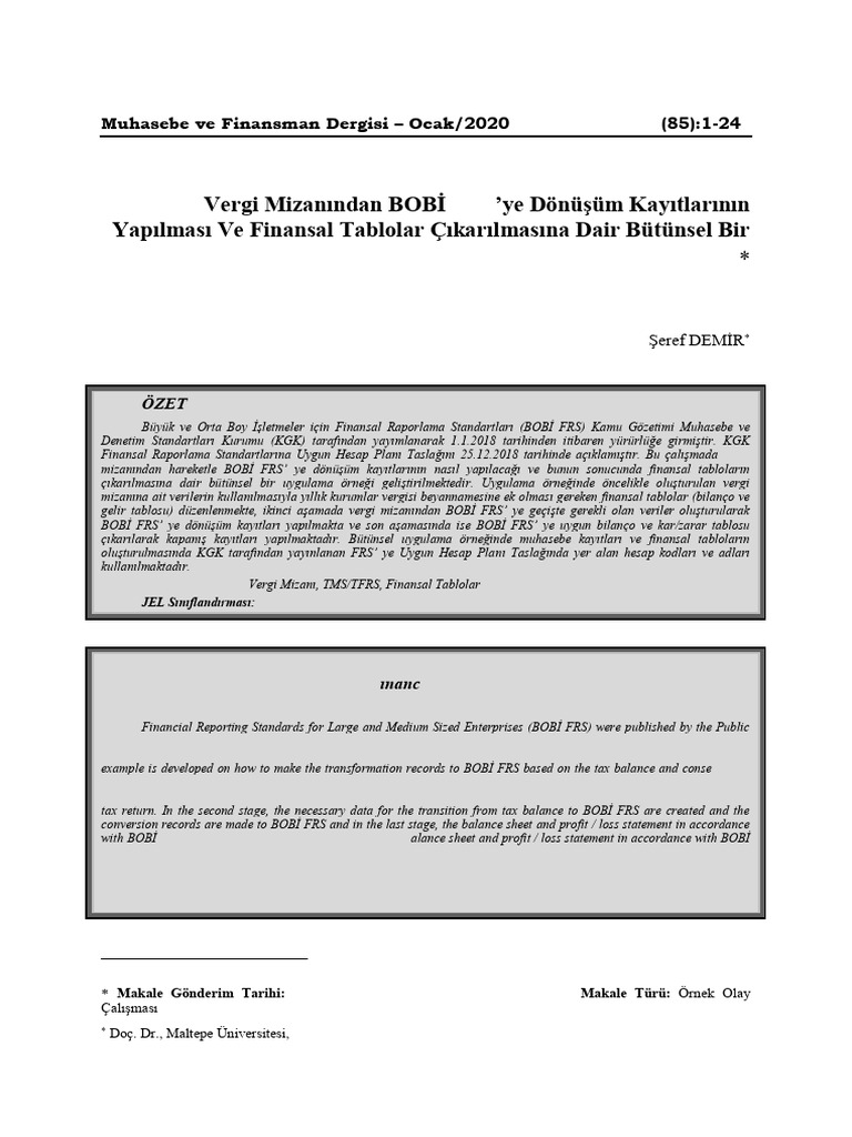 Vergi Mizanından BOBİ FRS'Ye Dönüşüm Kayıtlarının | PDF