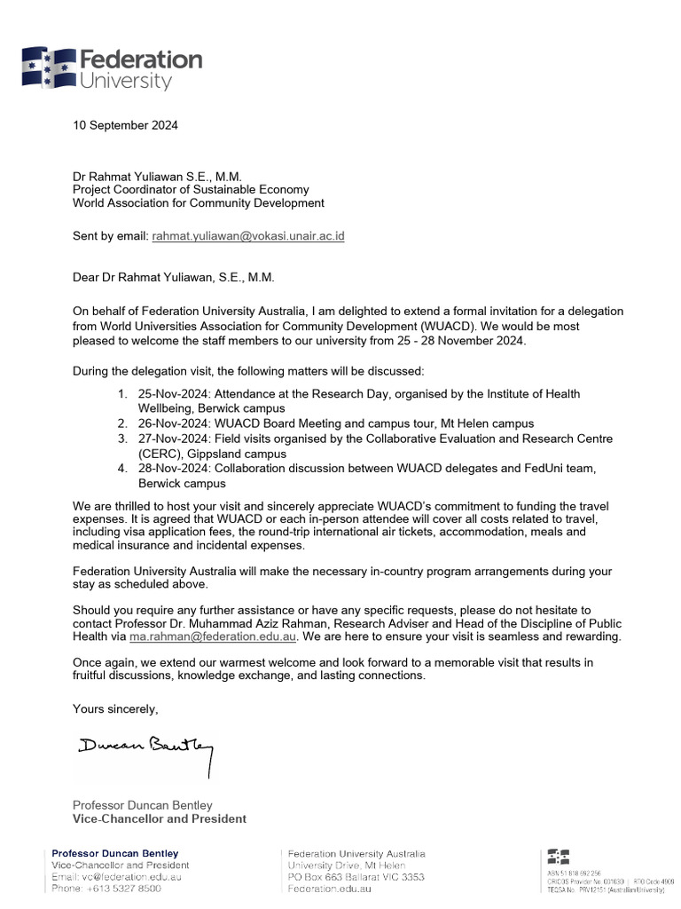 Letter of Invitation To DR Rahmat Yuliawan S.E., M.M. From Professor ...