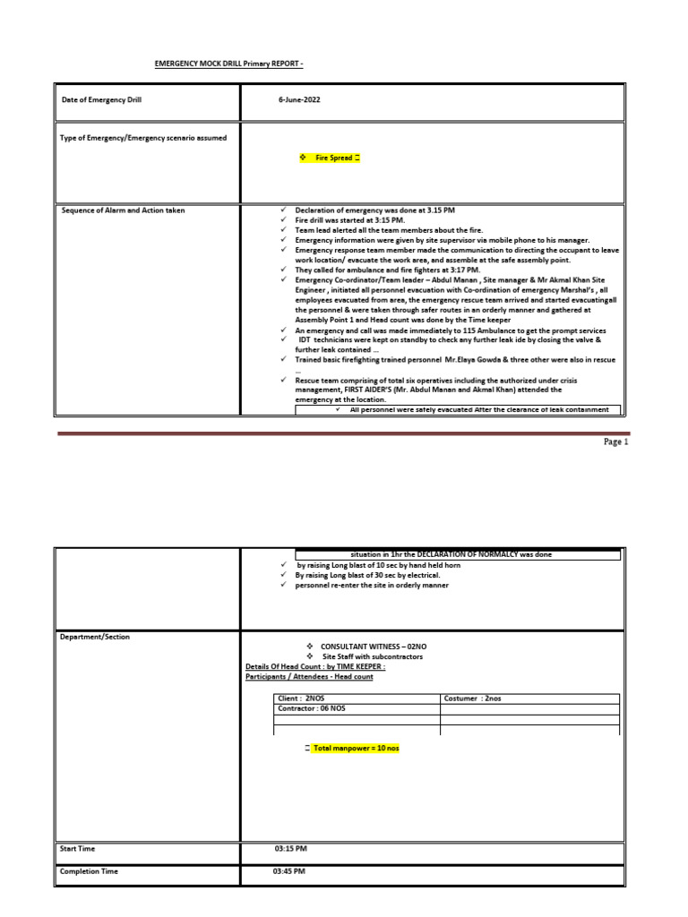 Emergency Drill Report | PDF | Emergency | Public Safety