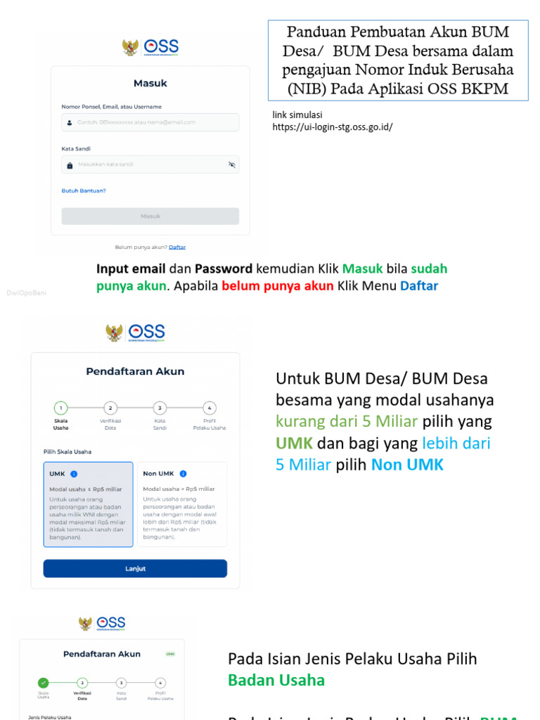 Panduan Singkat Pembuatan Akun Oss | PDF