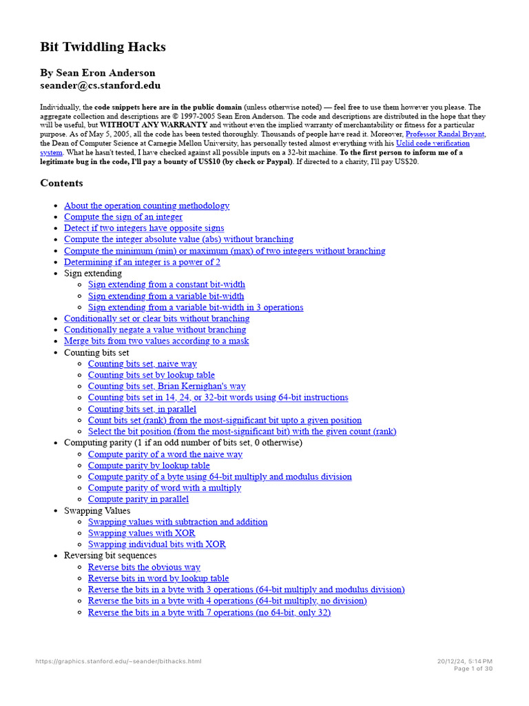 Bit Twiddling Hacks Pdf Integer Computer Science Computer Science
