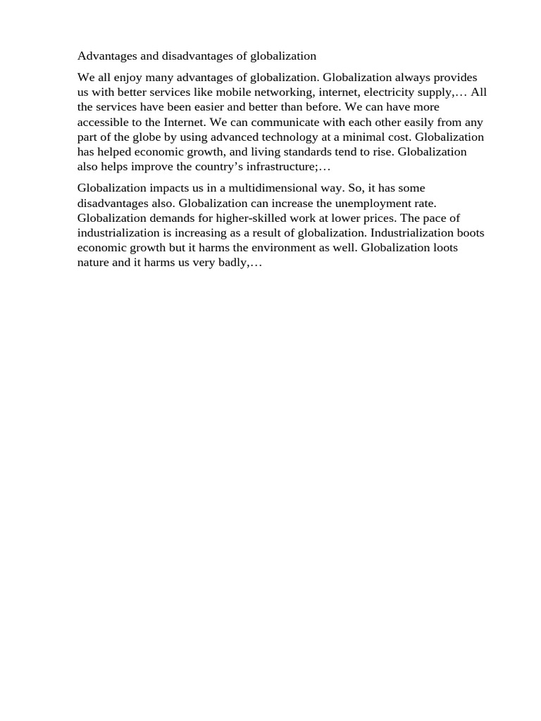 Advantages and Disadvantages of Globalization | PDF