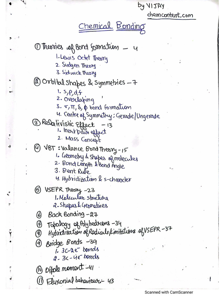 Chemical Bonding Notes Vijay - ChemContent | PDF