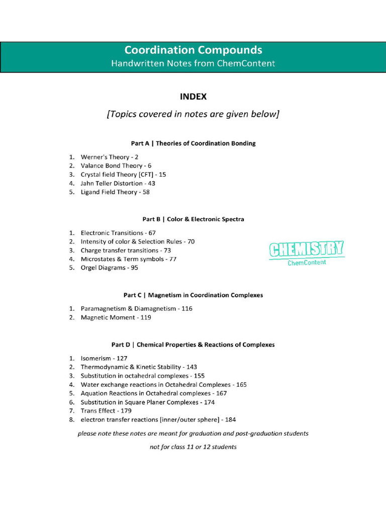 Coordination Compounds Notes 1 - ChemContent | PDF