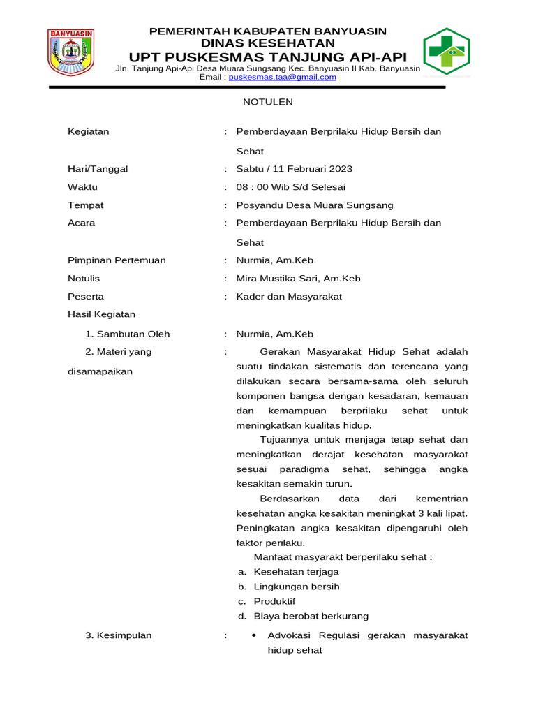 Notulen Pemberdayaan PHBS | PDF