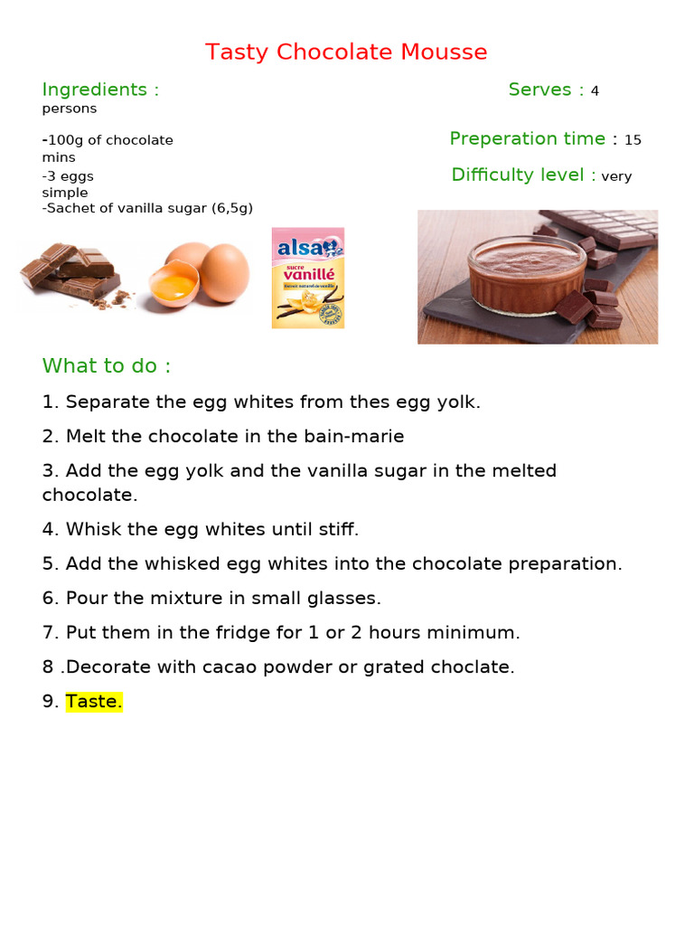 Easy Chocolate Mousse Recipe | PDF