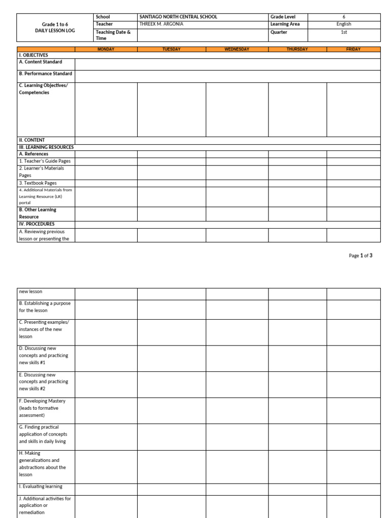 English Format Daily Lesson Plan | PDF