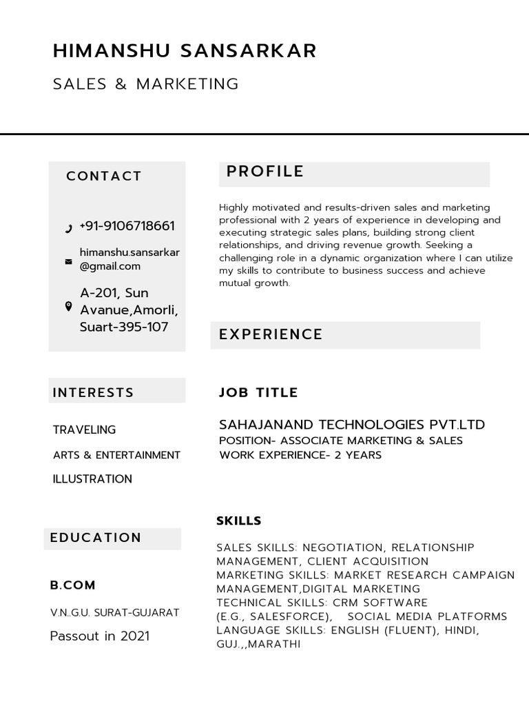 Sales & Marketing Professional Profile | PDF