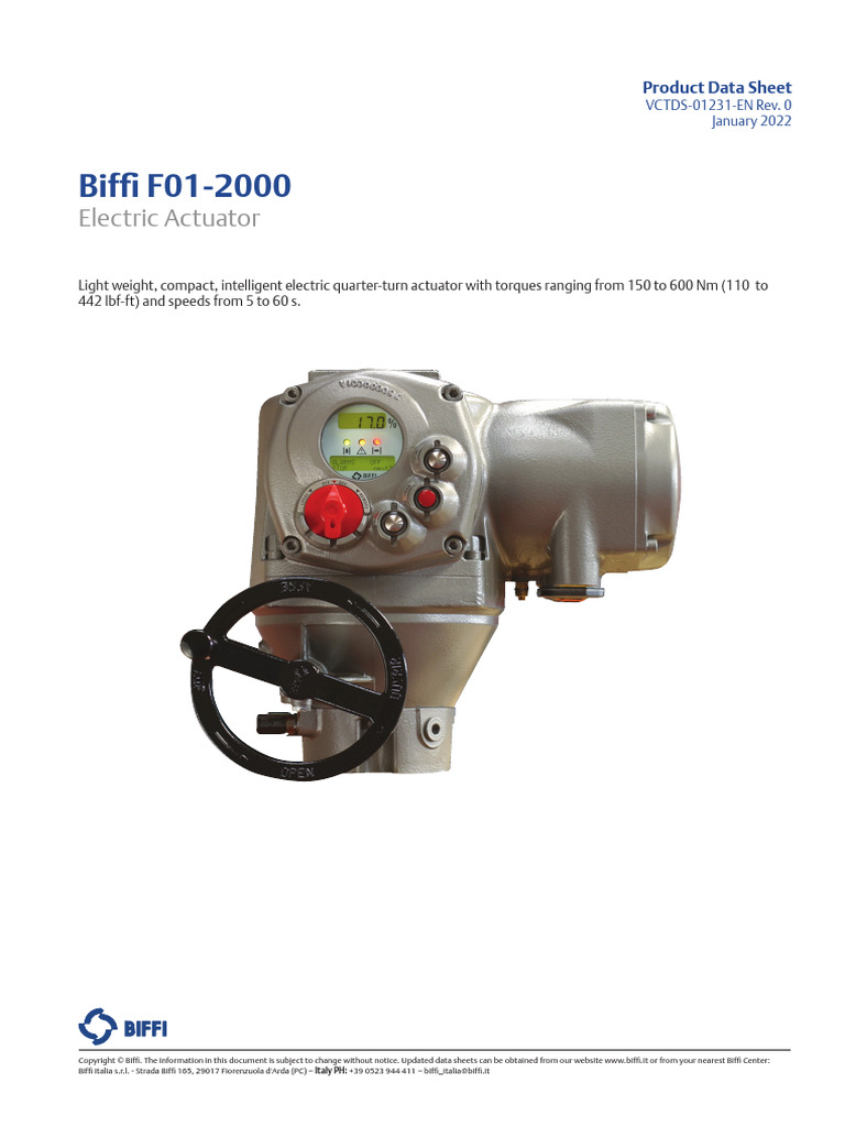 Data Sheet Biffi f01 2000 Electric Actuator en Us 2378980 | PDF ...