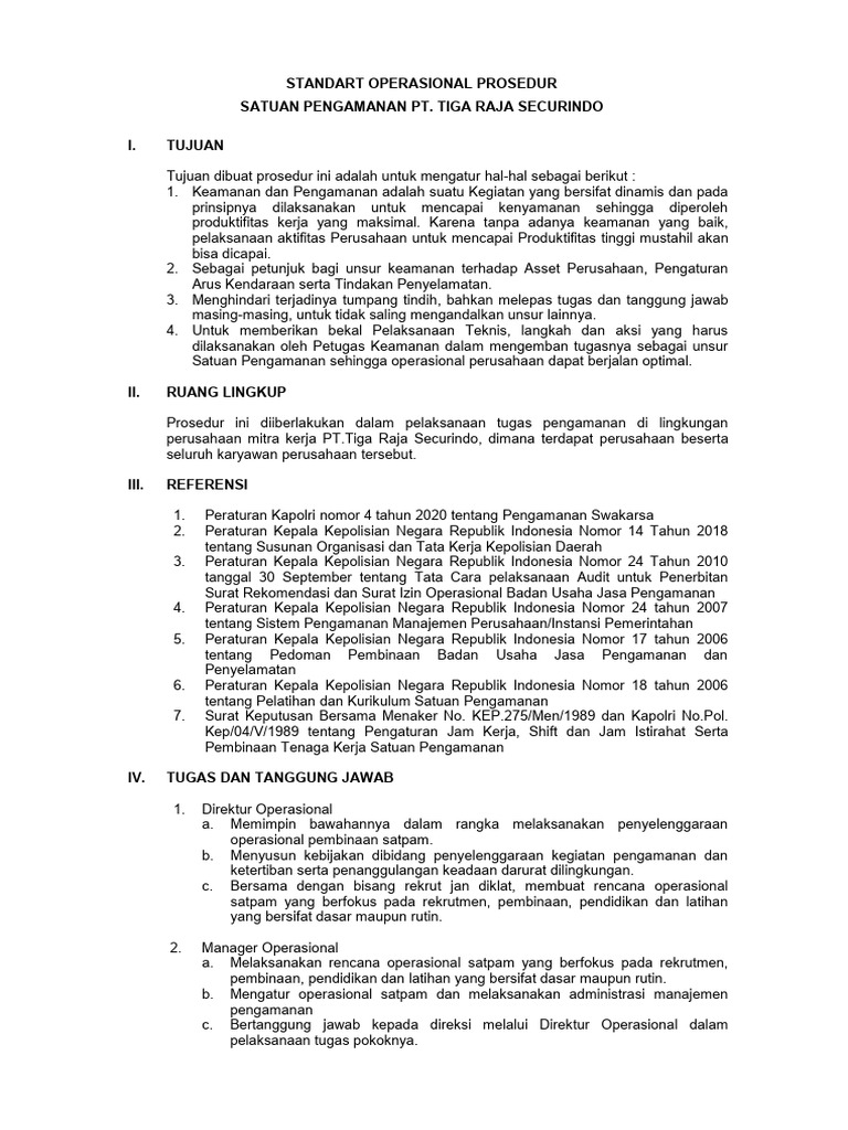 Sop PT Tiga Raja Securindo | PDF