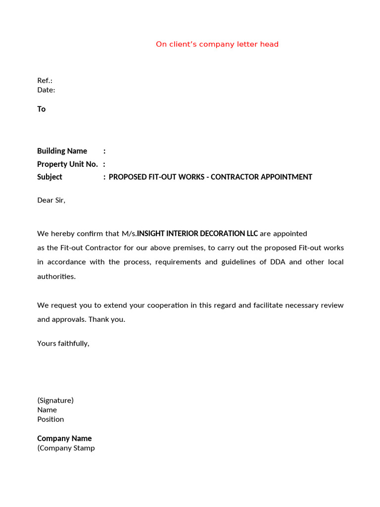 Contractor Appointment for Fit-Out Works | PDF