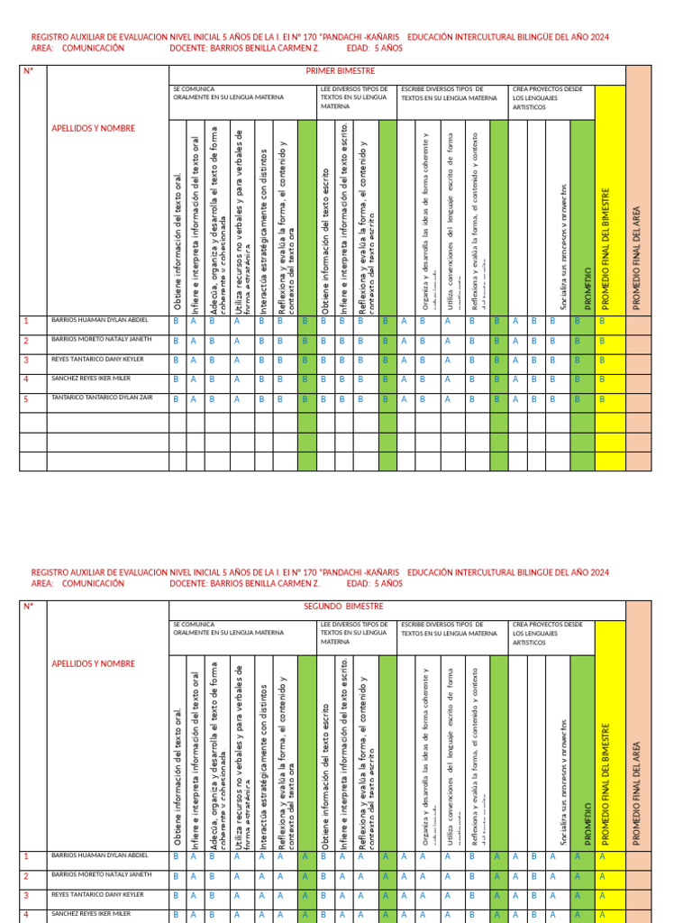Evaluación Comunicación 5 Años 2024 | PDF | Multilingüismo | Aprendizaje