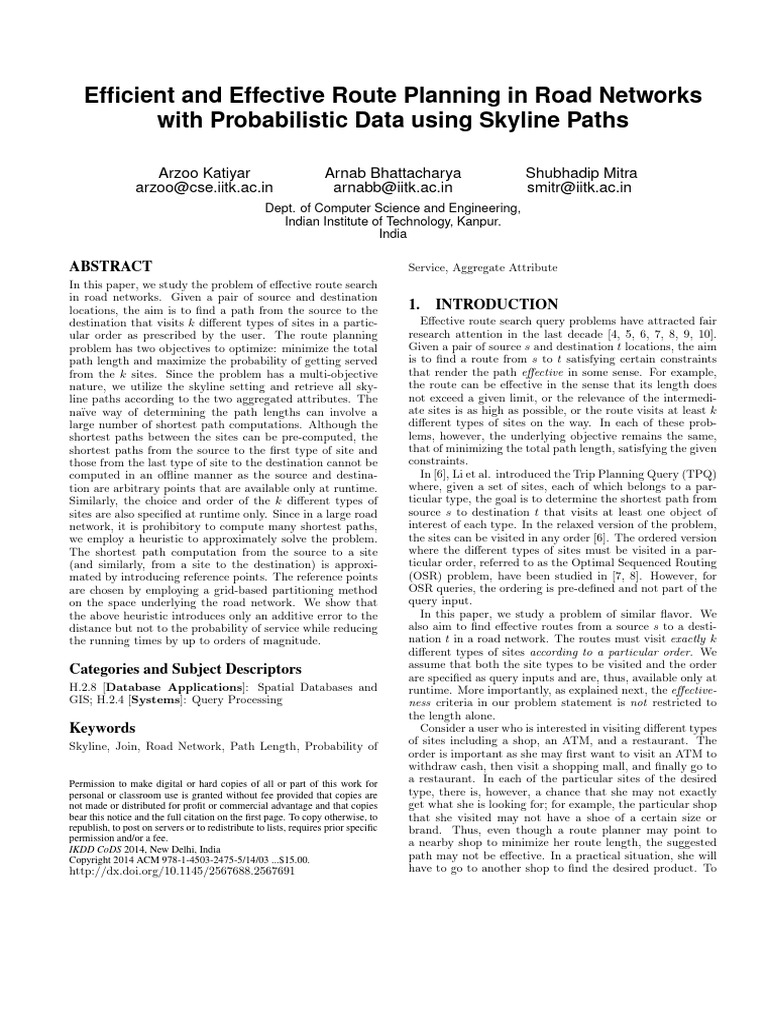 Efficient and Effective Route Planning in Road Networks With Probabilistic Data Using Skyline ...