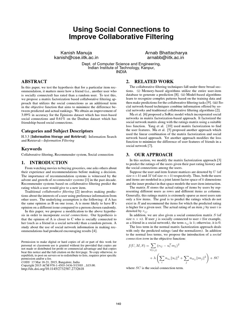 Using Social Connections To Improve Collaborative Filtering | PDF | Applied Mathematics